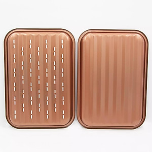 Generic Gold Coast Non-Stick 2 Piece 13.5"" x 9.5"" x 1"" Roaster Broiler Pan Set, Copper