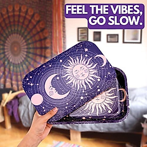 Sun Moon Rolling Tray with Magnetic Lid, 11''x7'' - Large Storage Decorative Tray - Ideal for Home & Travel, Celestial Aesthetic Metal Tray Set - Mystical Gifts for Spiritual Hippie, Astrology