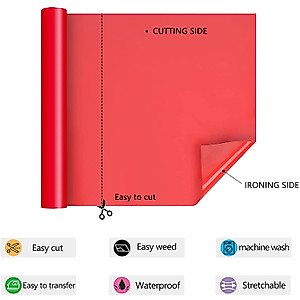 HTV Iron on Vinyl 12Inch by 12ft Roll Heat Transfer Vinyl for T-Shirt HTV Vinyl Rolls for All Cutter Machine - Easy to Cut & Weed for Heat Transfer Design (12ft, Red)