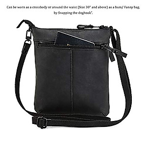 Cochoa Small Triple Zip Real Leather Women's Crossbody- Premium Vintage Crossover Shoulder Sling Bag (8" x 7" x 1.5", Black Crazy Horse)