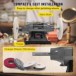 VEVOR Bench Buffer Polisher, 8 inch Buffing Machine 370W Motor with 3600 RPM, Heavy Duty Benchtop Lathe Polishing Machine for Jewelry, Wood, Silver, Amber, Metal, Jade