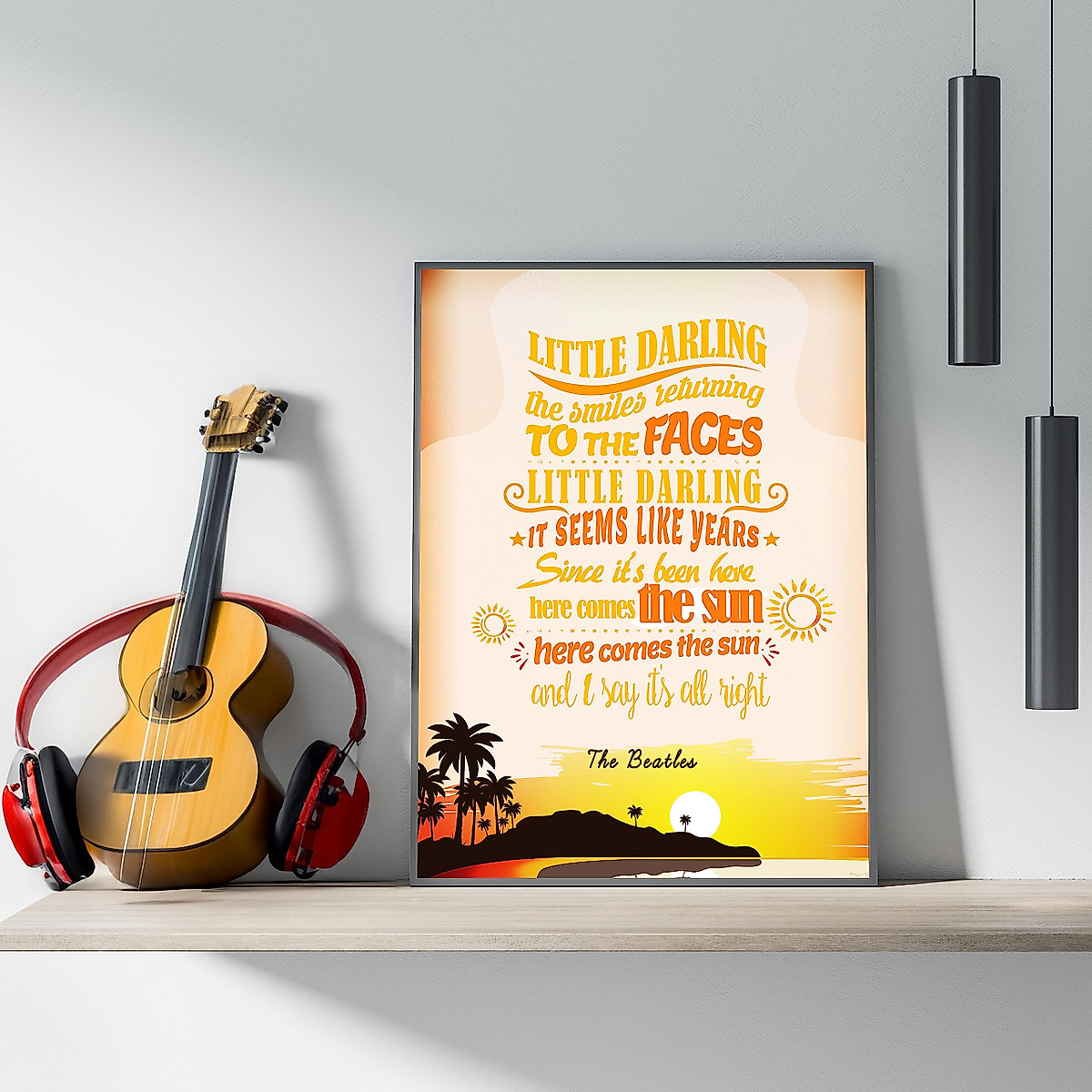 Here Comes the Sun - The Beatles Retro Music Decor Wall Art, This Vintage Wall Decor Music Poster, Is a Great Wall Print For Home Decor, Office Decor, or Man Cave Room Decor Aesthetic, Unframed - 8x10