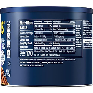 PLANTERS Roasted Unsalted Mixed Nuts, 10.3 oz Canister