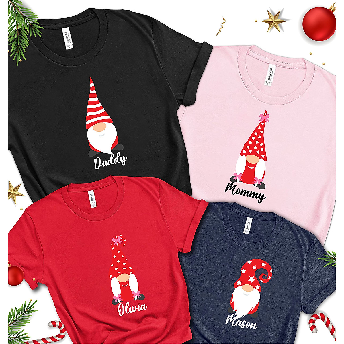 Personalized Christmas Family Gnomes T-Shirt For Family, Customized Merry Christmas Shirt, Custom Gnomes Tee, Funny Graphics Tee For Christmas, New Year Party T-Shirts, Customized Christmas Gnome Tee