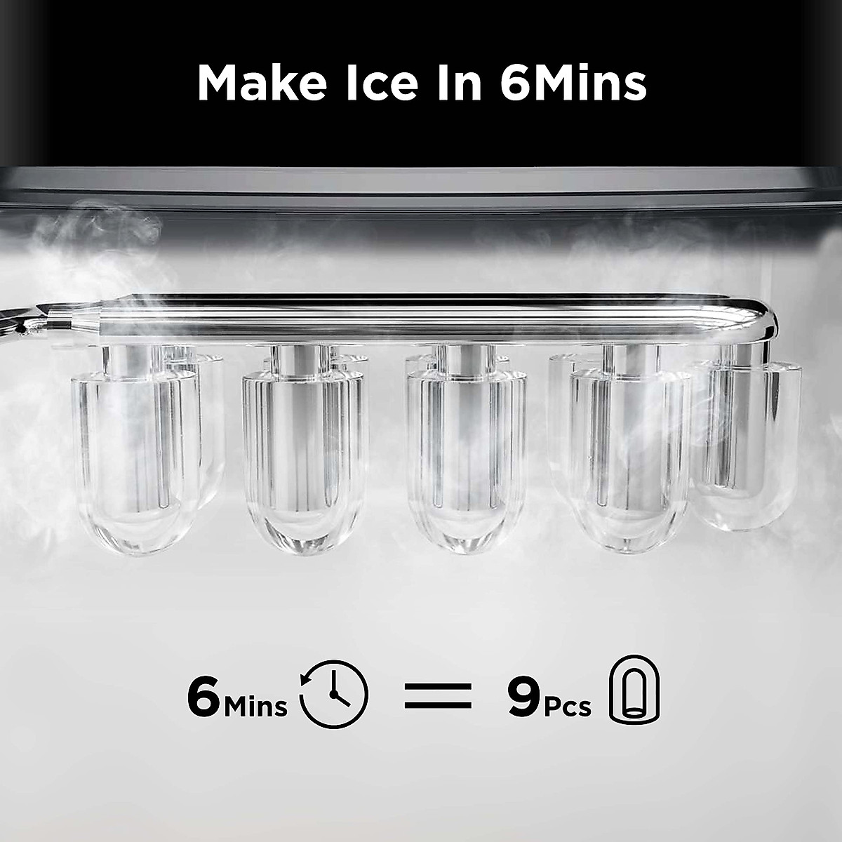 Silonn Ice Maker Countertop - 9 Cubes Ready in 6 Mins, Self-Cleaning Ice Machine with Ice Scoop and Basket, 2 Sizes of Bullet Ice