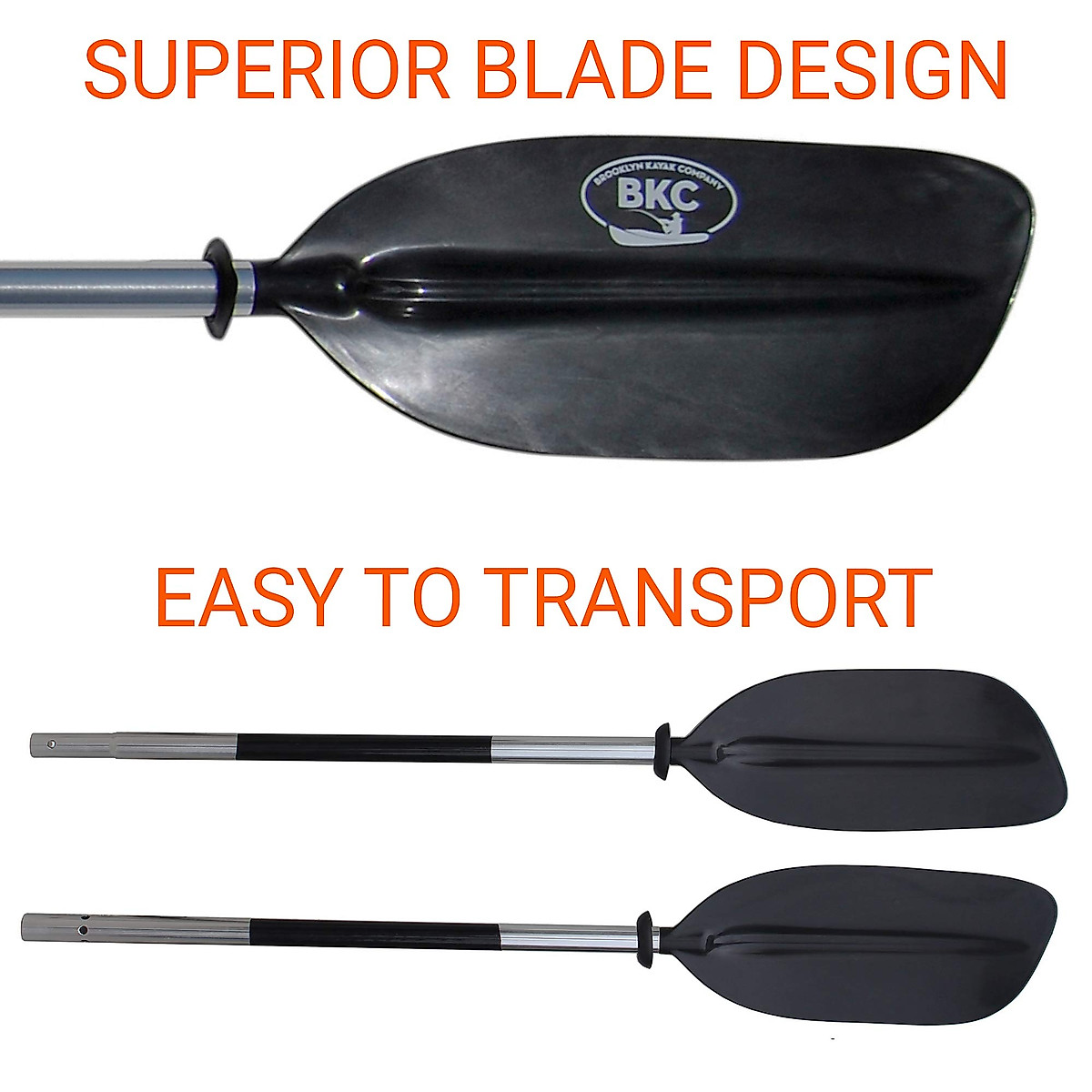 Pack of 2 BKC KP224 Kayak Paddle 86-Inch - 2-Piece Collapsible Heavy Duty Lightweight Kayak Paddle with Anti-Slip Grips (Set of 2)