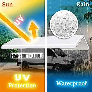 YardGrow 12 x 20 Feet Replacement Top Canopy Roof Cover for Carport Garage Shelter with Bungees, Frame Not Included (White)