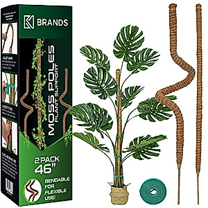 K-Brands 2 Pack Moss Pole - 46'' Monstera Plant Support - Moss Pole for Plants Monstera - Moss Poles for Climbing Plants - Bendable Plant Sticks Support - Plant Stakes for Indoor Plants