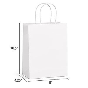 Eupako Paper Bags 8x4.25x10.5 100 PCS White Paper Gift Bags with Handles Bulk, Kraft Shopping Bags, Party Favor Bags, Merchandise Bags