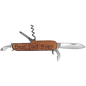 Dad Pocket Knife Best Dad Ever Laser Engraved Dark Wood 6 Function Multitool Pocket Knife