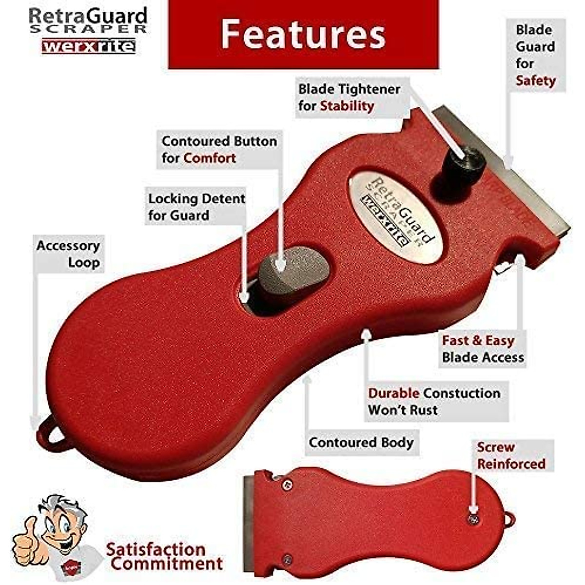 Werxrite Metal Blade Razor Scraper + 25 Replacement Carbon Steel Scraper Blades