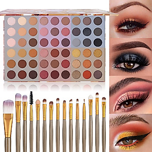 UCANBE 54 Color Eyeshadow Makeup Palette + 15 PCS Eye Brushes Set, Professional Matte Shimmer Eye Shadow Kit Highly Pigmented Long Lasting Waterproof Make up Pallet