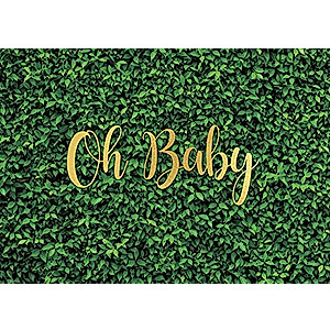 Cenven Oh Baby Green Leaves Wall Backdrop Green Grass Baby Shower Photography Background Baby Newborn Announce Pregnancy Birthday Party Decorations Supplies Photo Studio Props 7x5FT
