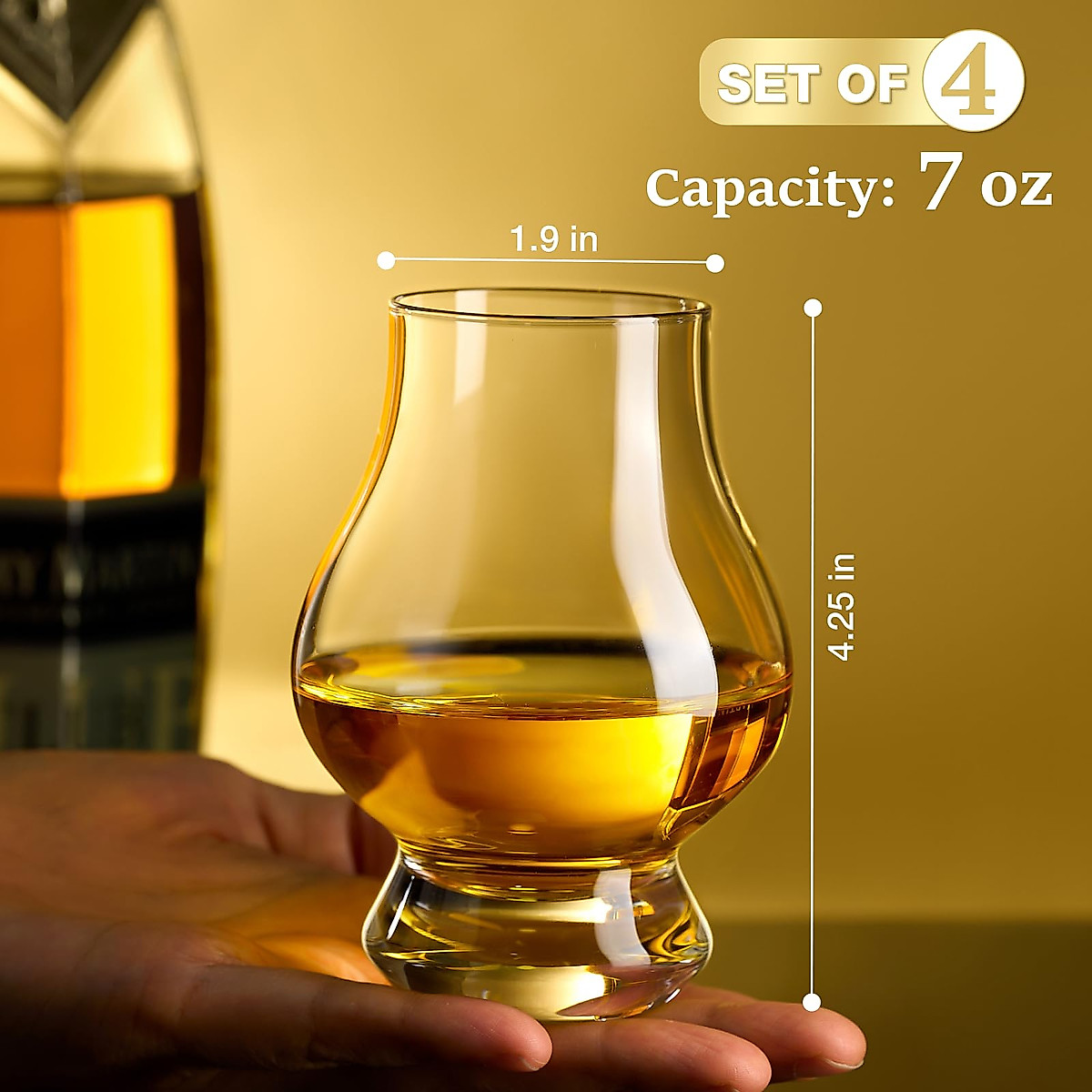 Whiskey Glasses Set of 4, Tequila Glasses, Scotch glasses, Bourbon Glasses, Tasting Glasses, Brandy Snifter Cocktail Whiskey Old Fashioned Glass for Liquor Tequila Gin Cognac Vodka, Shot Glass Bar Set