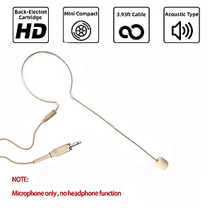 Sujeetec Headset Headworn Microphone - 3.5mm Thread Screw Lock Head Microphone for Wireless System & Body/Belt Pack Transmitter – Beige Single Earhook Omnidirectional Headset Head Mic