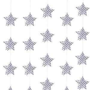4 Pack Star Garland Book Pages Book Garland Newspaper Bunting Party Holiday Christmas Nursery Strand String Banner Wedding Garland Decorate(White)