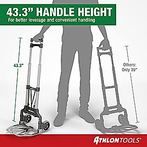 ATHLON TOOLS Aluminium Hand Truck Foldable Hand cart - Smooth-Running Wheels with Soft treads - incl. 2 Expanding Cords