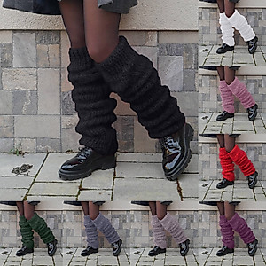 Womens Wool Knit Knee Leg Warmers Y2K Kawaii Thigh High Calf Boot Cuffs Winter Goth Stacked Crochet Loose Tube Long Stocking