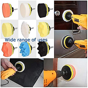 Yesallwas Car Foam Drill Polishing Pad Kit 8Pcs,4 Inch Buffing Pads Kits drill buffer attachment,thin sanding sponge for Drill Buffing,Car Sanding,Polishing,Waxing,Cleaning Set (4 Inch)