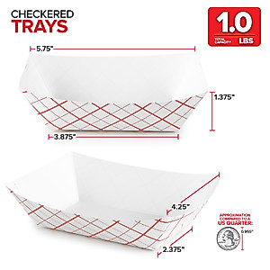 Small Paper Food Boats (100 Pack) 1 Lb Disposable Red & White Checkered Paper Food Trays, Eco Friendly Paper Food Trays, Serving Boats for Concession Food & Condiments, Paper Nacho Trays 4.25" x 2"