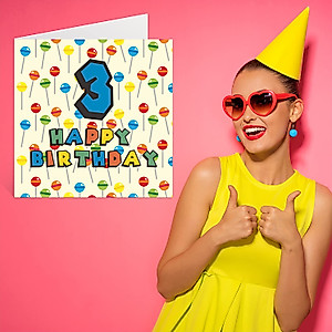 3rd Birthday Card Unisex - Lollipop Sweets Candy - Happy Birthday Card 3 Year Old Son Daughter Brother Sister Grandson Granddaughter Niece Nephew Cousin, 5.7 x 5.7 Inch Third Bday Greeting Card