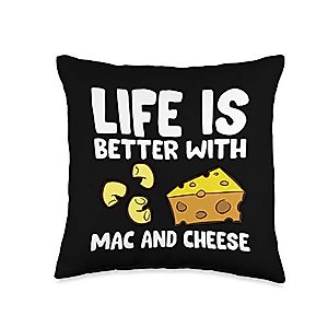 The Mac And Cheese Macaroni Lover Store Life is Better Funny Mac N Cheese Throw Pillow, 16x16, Multicolor