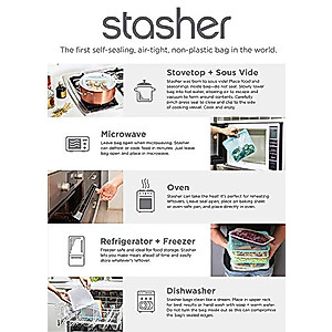 Stasher Re-Usable Food-Grade Platinum Silicone Stand Up Bag for Eating from/Cooking, Freezing and Storing in/Organising/Travelling, 17.80 x 20.30 cm/1.65 Litre/56 Fluid Ounces, Clear