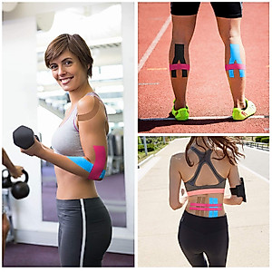 Kinesiology Tape (4 Pack) Athletic Tape 16.4ft Water Resistant Kinetic Uncut Sports Tape for Knees, Ankles, Shoulder, Pain Relief, Injury Recovery and Physio Therapy