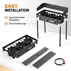 ROVSUN 3 Burner Propane Gas Stove with Carrying Bag, 225,000 BTU Patio Outdoor Camping Burner with Wind Panel & CSA Listed Regulator, Picnic Cooker for Home Patio Cooking Brewing Turkey Frying Canning