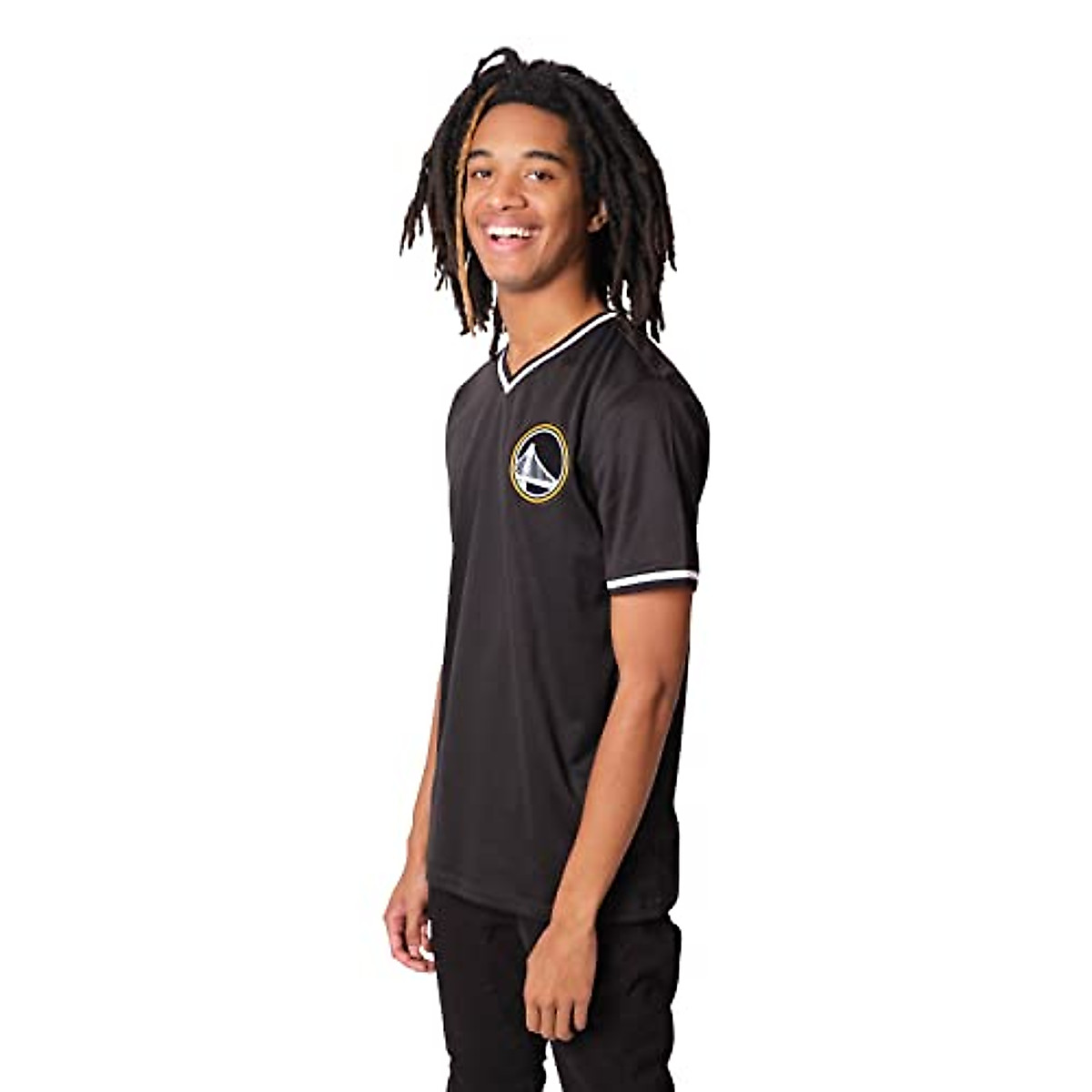 Ultra Game NBA Golden State Warriors Mens Jersey V-Neck Mesh Short Sleeve Tee Shirt, Black, Large