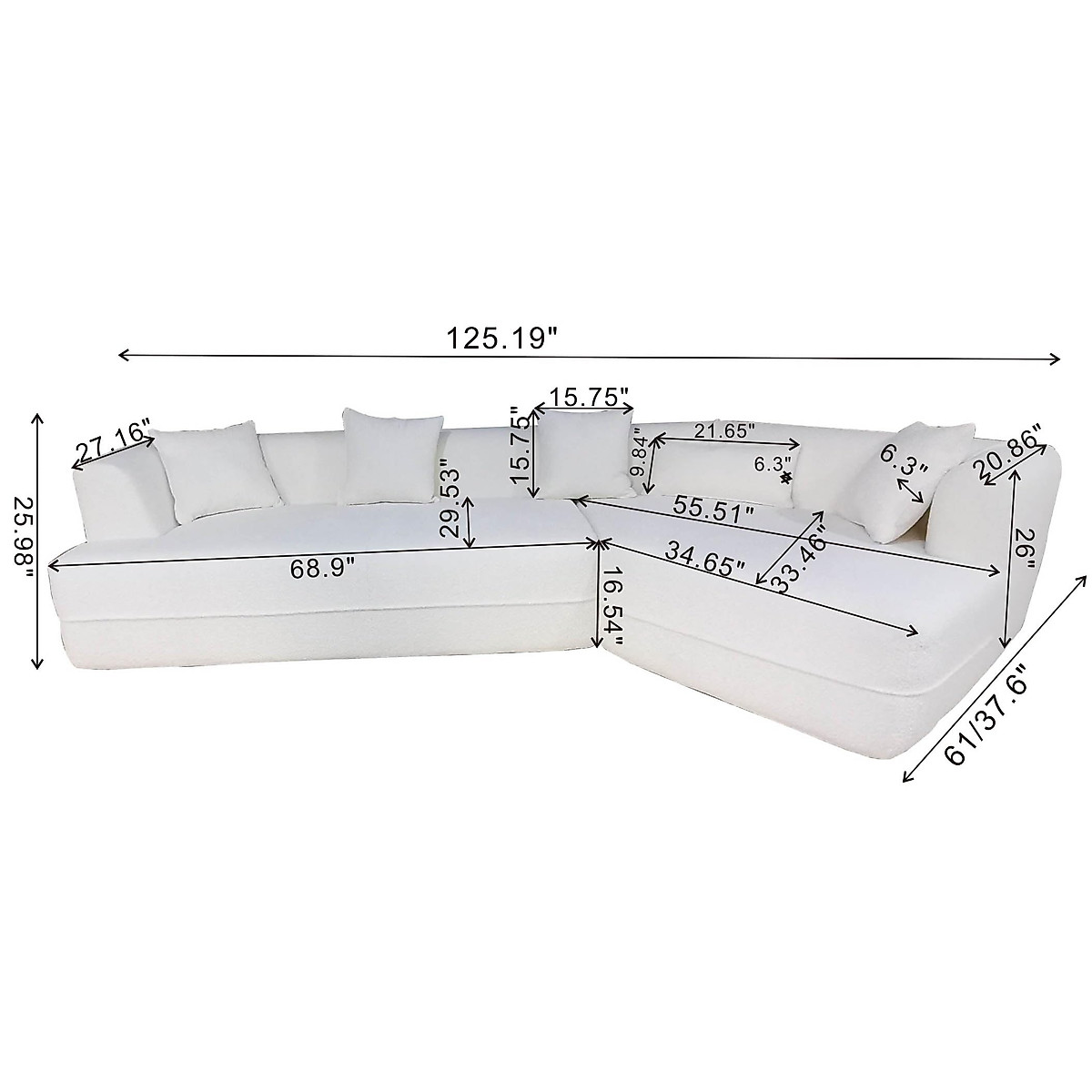 Modular Sectional Living Room Sofa Set, Modern Minimalist Style Couch, Upholstered Sleeper Sofa for Living Room, Bedroom, Salon, 2 PC Free Combination,Boucle Fabric,Anti-Wrinkle Fabric (White)