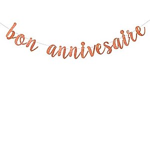 Rose Gold Bon Anniversaire Banner-Anniversaire Party Decorations Supllies-Birthday Party Sign Decors