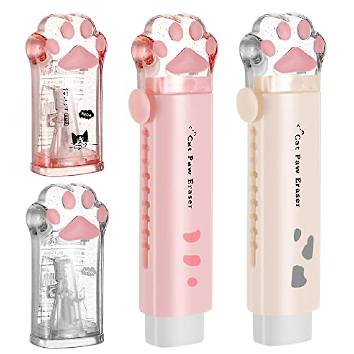 4 Pcs Cute Cat Paw Kawaii School Supplies Cute Cat Paw Pencil Sharpener and Cat Paw Shaped Retractable Eraser Kawaii Pencil Sharpener Cat School Supplies for Kids Girls Cat Lovers Office School Home