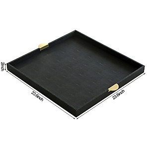 HofferRuffer Extra Large Square Serving Tray, Elegant Faux Leather Ottoman Tray with Gold Hardware Handles, Serve Tea, Coffee or Breakfast in Bed, 23.6 x 23.6 inches, Black Large Square Tray