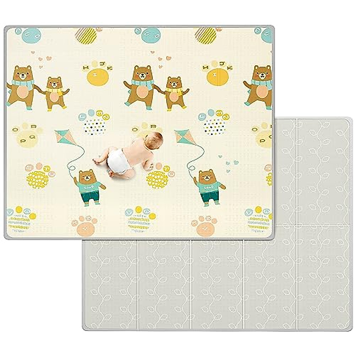 Baby Play Mat, 79" x 71" Extra Large Foldable Play Mat for Floor, 0.6" Thick Reversible Foam Playmat Crawling Mat, Waterproof Baby Floor Mat for Infants, Toddlers and Kids Indoor Outdoor