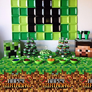 Hallswl 3Pcs Pixel Theme Tablecloth Birthday Party Decorations, Miner Game Plastic Table Cloth Disposable Rectangle Table Cover for Video Game Party Supplies, 54 X 108 Inch