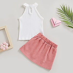 Kids Toddler Little Girl Summer Clothes Sleeveless Knit Tank Top Mini Skirt Bag Belt Set 3PCS Outfits for Baby (Sleeveless+Pink, 3-4 Years)