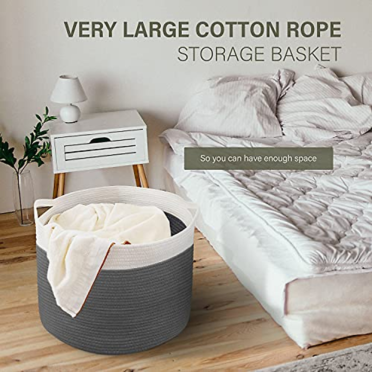 AivaToba Extra Large Cotton Rope Basket, Blanket Basket Living Room, Storage Basket for Organizing, 22” x 14” Toy Basket with Handles, Woven Basket for Towels, Pillows, Dirty Clothes Comforters