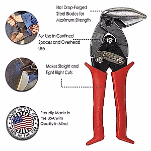 MIDWEST Aviation Snip - Left Cut Upright Tin Cutting Shears with Forged Blade & KUSH'N-POWER Comfort Grips - MWT-6900L
