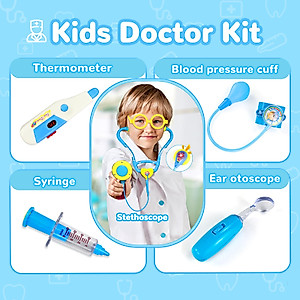 Kids Doctor Kit for Toddlers 3-5 Boys Girls,32 Pcs Toddler Dress Up Pretend Play Dentist Medical Kit Kids Doctor Playset with Stethoscope Costume Gifts Educactional Toys for 3 4 5 Year Old Boys