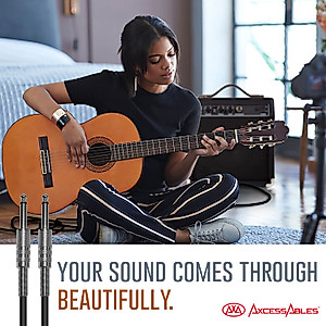AxcessAbles 1/4 Inch to 1/4 Inch TS Guitar Audio Cable- 10ft | 6.35mm Instrument Cable | Amp Cable for Guitar | Unbalanced 1/4 Patch Cord-10ft