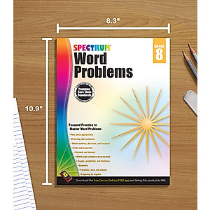 Spectrum 8th Grade Math Word Problems Workbook, Ages 13 to 14, Math Word Problems Grade 8, Percents and Interest, Whole Numbers, Algebra Prep, and Geometry Workbook - 128 Pages