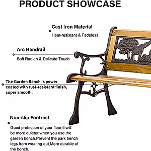 Tffnew Kids Mini Sized Park Outdoor Bench for Outside Clearance Garden Bench Antique Animals Style Wooden Patio Bench with Armrests Sturdy Steel Frame Furniture for 1-3 Teenagers Children Kids