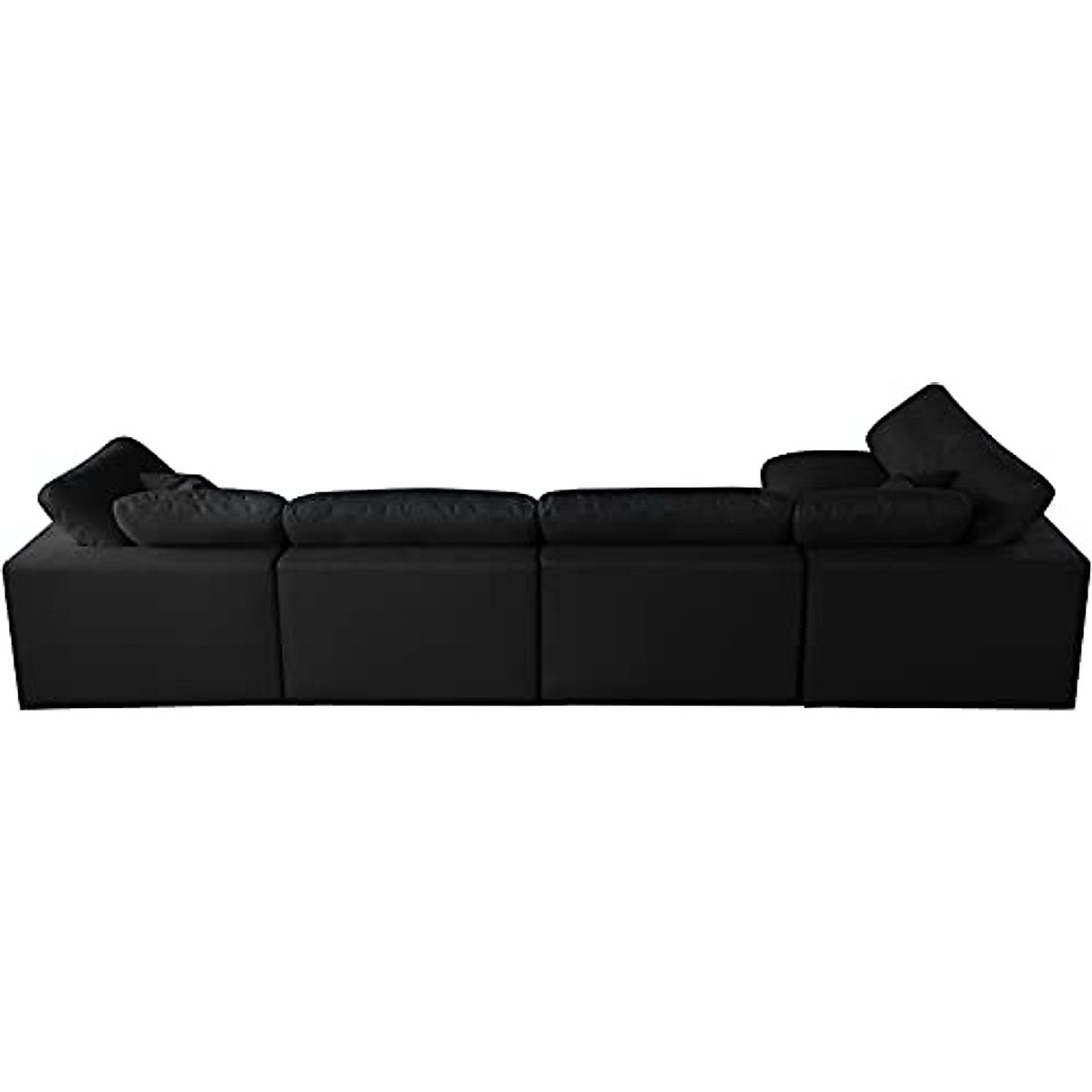Meridian Furniture Plush Collection Contemporary Down Filled Cloud-Like Comfort Overstuffed Velvet Upholstered Modular L-Shaped Sectional, 5-Seater, Semi-Armless, Black