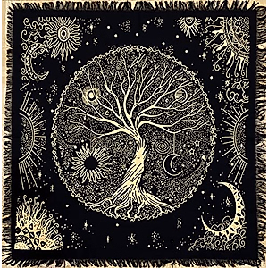 Indian Consigners Tree of Life Altar Cloth Tapestry Tablecloth Celtic Trees Ritual Spiritual Cloth for Sacred Places, Cotton Square Tarot Table Cover 18 by 18 Sacred Cloth
