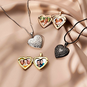 Fanery Sue Heart Locket Necklace That Holds Pictures, Customized Locket Necklace Personalized Lockets with Picture inside, Silver Gold Locket Memory Gifts for Women (Silver Glossy)