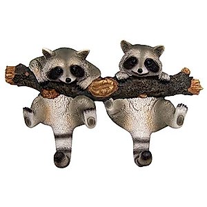 Wowser Rustic Cast Resin Log Cabin Decor Hanging Raccoon Wall Hooks, 9 Inch