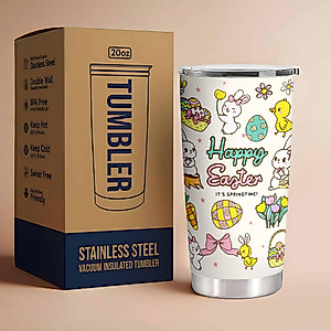 WIPI Happy Easter Coffee Cups, Easter Christian Gifts for Women Men Kids and Adults, Stainless Steel Spring Tumbler 20 Oz, Spring Coffee Mugs, Bunny Tumbler for Birthday and Holiday