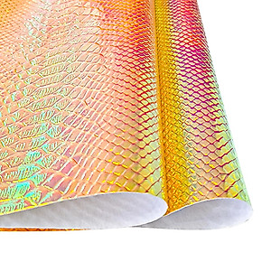 HYANG Holographic Embossed Snake Dark Gold Leather Sheets 1 Roll 12"X53"(30cmX135cm), The Leather Very Suitable for Leather Earrings, Bows, Handbag ，Sewing ，Crafts Making