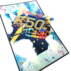 UVATAHONA 3D Pop Up Birthday Cards, Happy 50th Birthday Card for Him or Her, Cheers 50 Years Old Birthday Greeting Cards Best for Husband, Wife, Mom, Dad, Sister, Brother, Friend